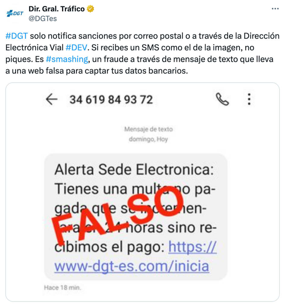 Nueva estafa SMS: la DGT te pide pagar una multa de tráfico